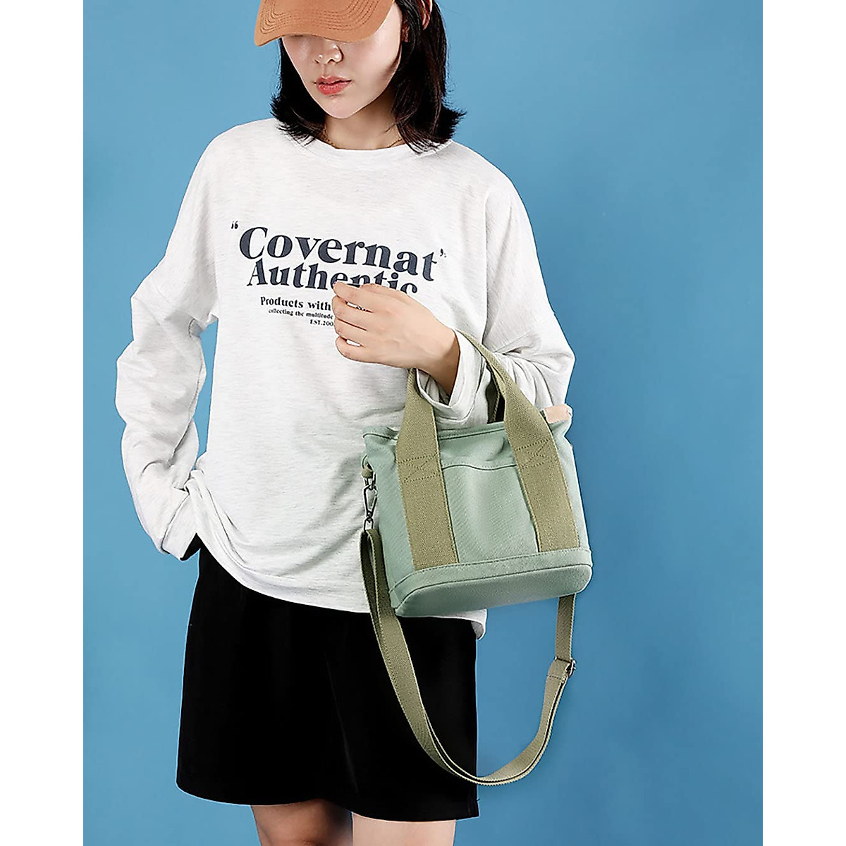 Women's canvas handbag Multi -capacity canvas bag Hobo Cross shoulder bag hand -grabbing wallet Green