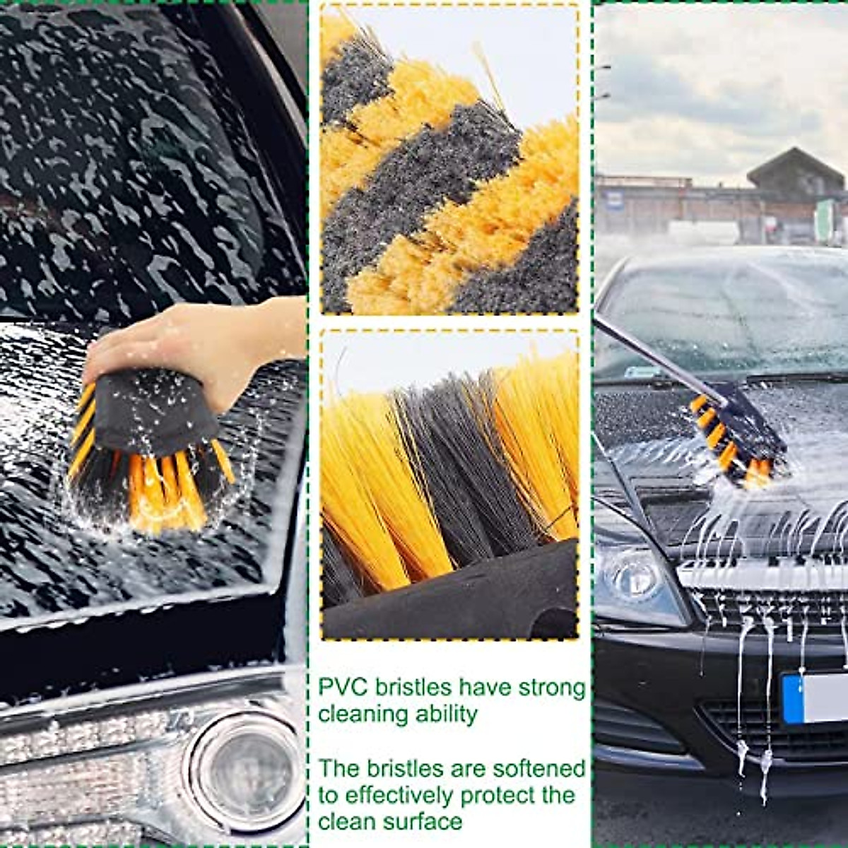 JINHILL Car Wash Brush Head Soft Bristle Scrub Washing Brush for Car Trcuk Auto RV Boat Camper Deck Cleaning (Yellow/Black)