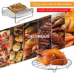 Air Fryer Rack for Air Fryer Oven, Set of 2 Multi-purpose Air Fryer Accessories Metal Double Layer Wire Rack with Skewer for Ninja, Power XL, Cosori, Instant Pot, Gourmia, Chefman, Dishwasher Safe