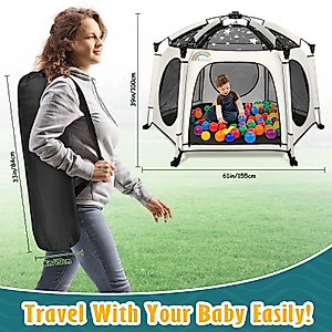 Baby Playpen for Babies and Toddlers, Indoor & Outdoor Portable Play Yard for Baby, Foldable Baby Beach Tent with Canopy and Travel Bag - Beige