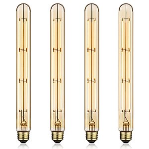 TORCHSTAR LED Vintage Filament Bulb T300, 9W 11.69Inch Long Tubular Edison Light Bulbs, E26 Base, Dimmable T10 Filament Decorative Bulb for Wall Lamp, Amber Glass, 2000K Soft Warm, ETL/FCC, Pack of 4