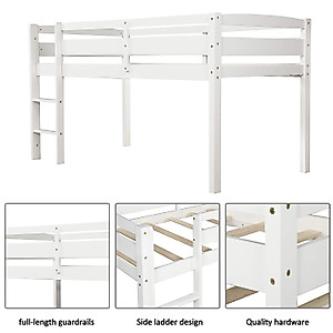 CITYLIGHT Twin Low Loft Bed, Junior White Wood Loft Bed with Ladder, MDF & Pine Frame, 200LBS Capacity, No Box Spring Needed