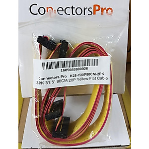 Connectors Pro 2-Pack IDC 2x10 20P 2.54mm Female Connector 80cm 31 Inches Yellow Flat Ribbon Cable, Double Rows 20 Pins 0.1” Pitch FC F/F (20P-80cm-2PK)