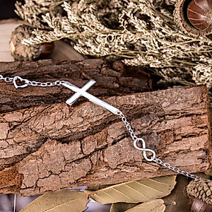 BlingGem Cross Bracelet for Women Sterling Silver Sideways Cross Dainty Religious Symbol Faith God Blessed Confirmation Baptism Jewelry Gifts for Women