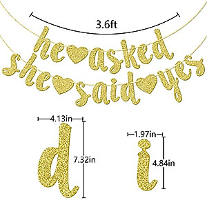 He Asked She Said Yes Gold Glitter Banner - Wedding, Engagement, Bridal Shower Party Decorations