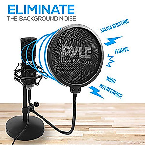 Pyle USB Microphone Podcast Recording Kit - Audio Cardioid Condenser Mic w/Desktop Stand and Pop Filter - for Gaming PS4, Streaming, Podcasting, Studio, YouTube, Works w/Windows Mac PC PDMIKT120