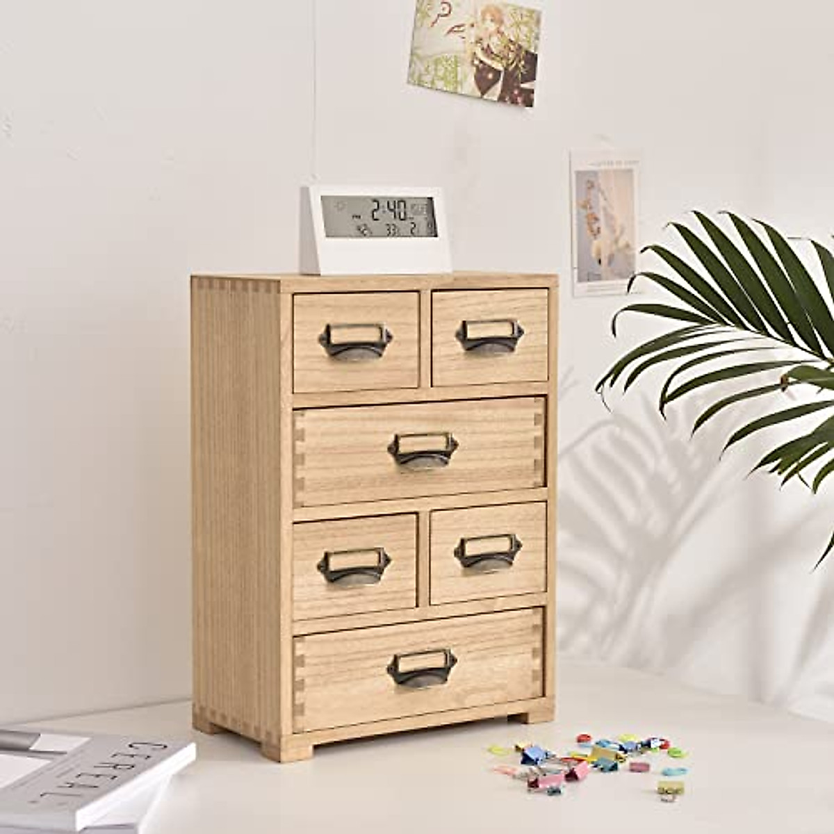 KIRIGEN Wooden Storage Cabinet Organizer Desktop Storage Drawers for Home Office Supplies Natural(4D6CG-NA)