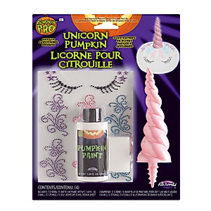 HearthSong 3-D Unicorn Pumpkin Decorating Kit - Halloween Arts and Crafts for Kids - Includes Pumpkin Paint, Jewel Designs, Screw in Horn