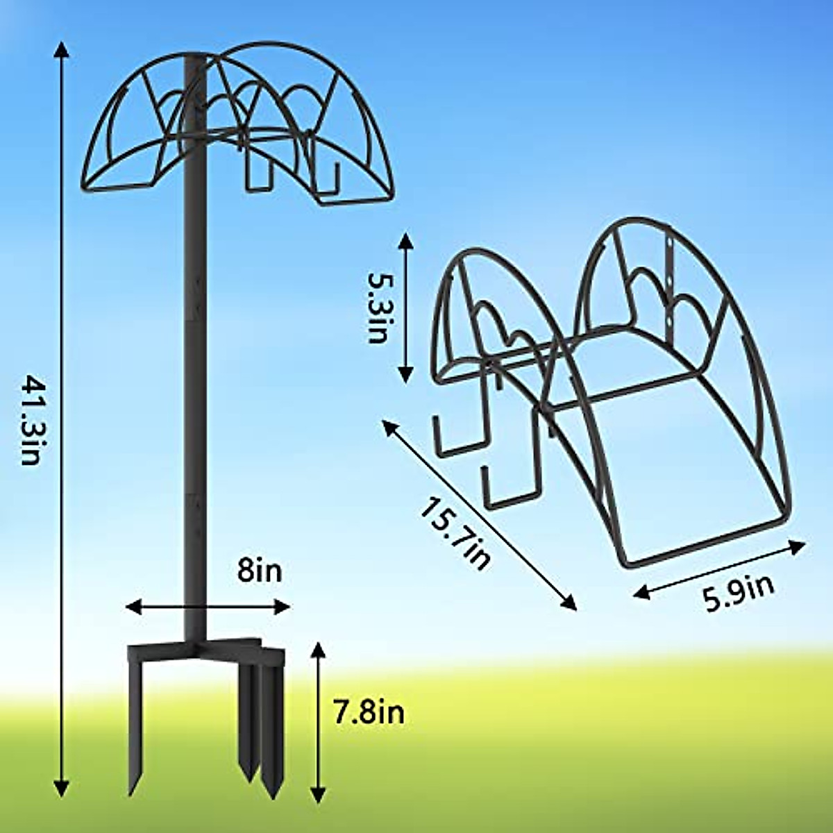 VyGrow Garden Hose Holder Freestanding, Heavy Duty Metal Water Hose Holders for Outside, Detachable Garden Hose Storage Stand Rack, Black