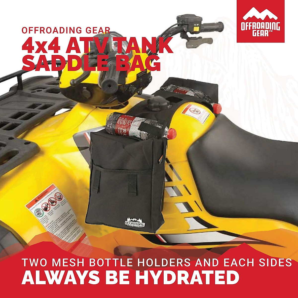Offroading Gear 4x4 Waterproof Rear and Front Tank-Top Saddle Bag| With Two Compartments| Great for ATV| UTV| Snow Mobile| Quad Bike| Motorcycle| Etc. | Black