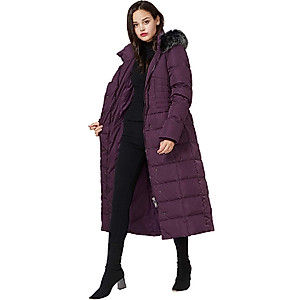 Molodo Women's Long Down Coat with Fur Hood Maxi Down Parka Puffer Jacket X-large