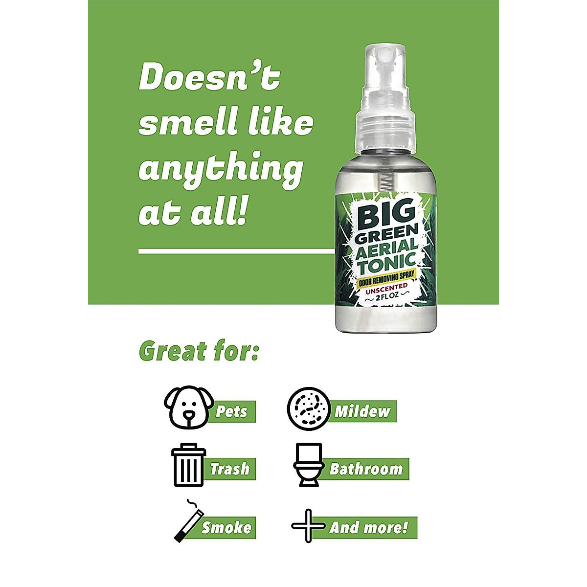 Big Green Odor Eliminator Spray Unscented | Removes Smell from Cars, Bathrooms, Homes 6oz