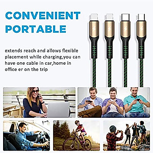 Bismdky Multi Charging Cable, 2Pack 4FT Nylon Braided Universal 4 in 1 Multiple USB Cable 3A Charging ，with Dual Phone/USB-C/Micro-USB Port Adapter Connectors for Cell Phones Tablets and More