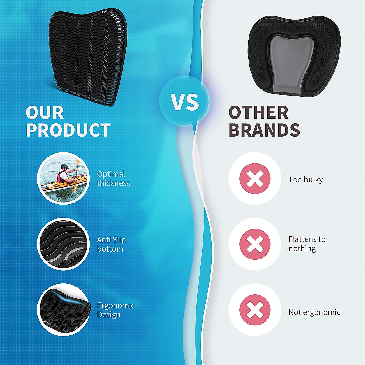 Hornet Watersports Kayak Seat Cushion, Ideal Kayak Accessories for Men and Women, Kayaking Accessories Kayak Seat Pad, Anti Slip Kayak Gel Seat