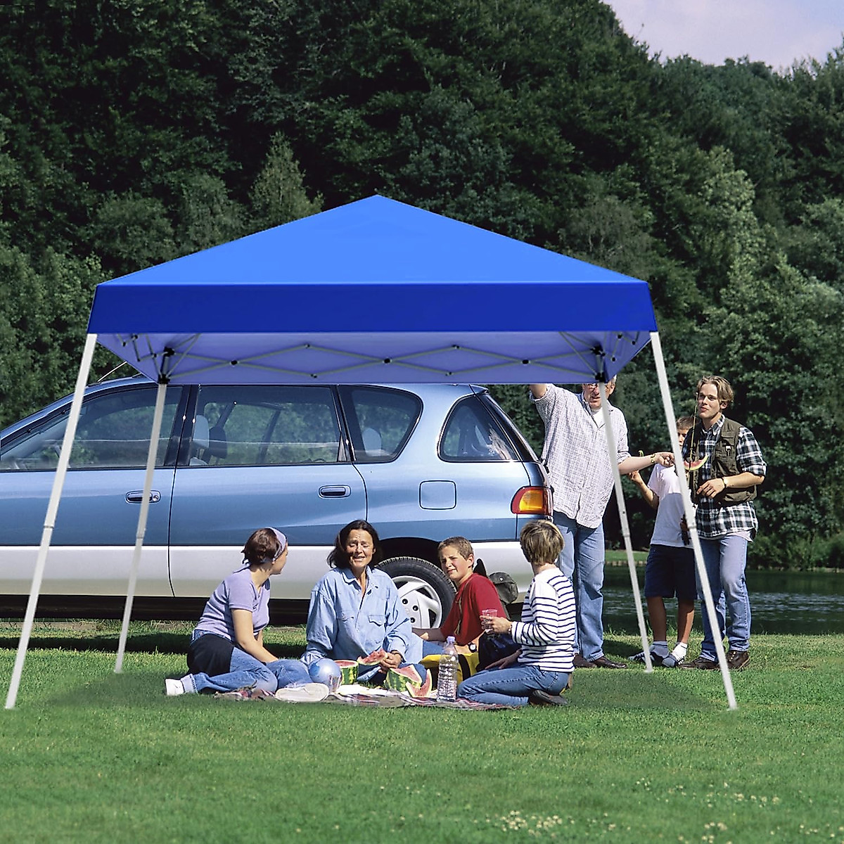 Oneofics Canopy Tent, 10X10 FT Pop Up Canopy Outdoor Instant Tent Slant Legs with Carrying Bag, Portable Gazebo Shelter for Patio Deck Garden and Beach - 8X8 FT Canopy Cover (Blue)