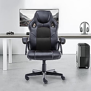 T-THREE.Gaming Chair Office Chair Computer Chair Video Gaming Chair with Lumbar and Back Support, Racing Style PU Leather, Height Adjustable, 360° Swivel with Adults, Women, Men,Teens and Kids Black