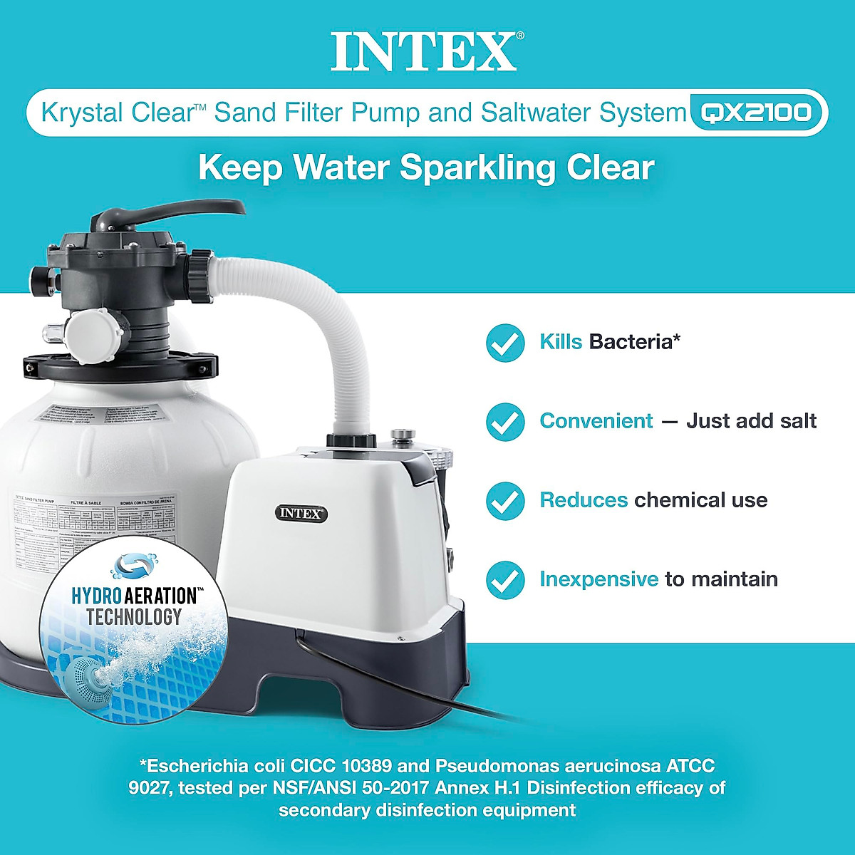 Intex 14 Inch Krystal Clear 1500 GPH Saltwater System and Sand Filter Pump for Above Ground Pools with Automatic Timer and 6-Function Control