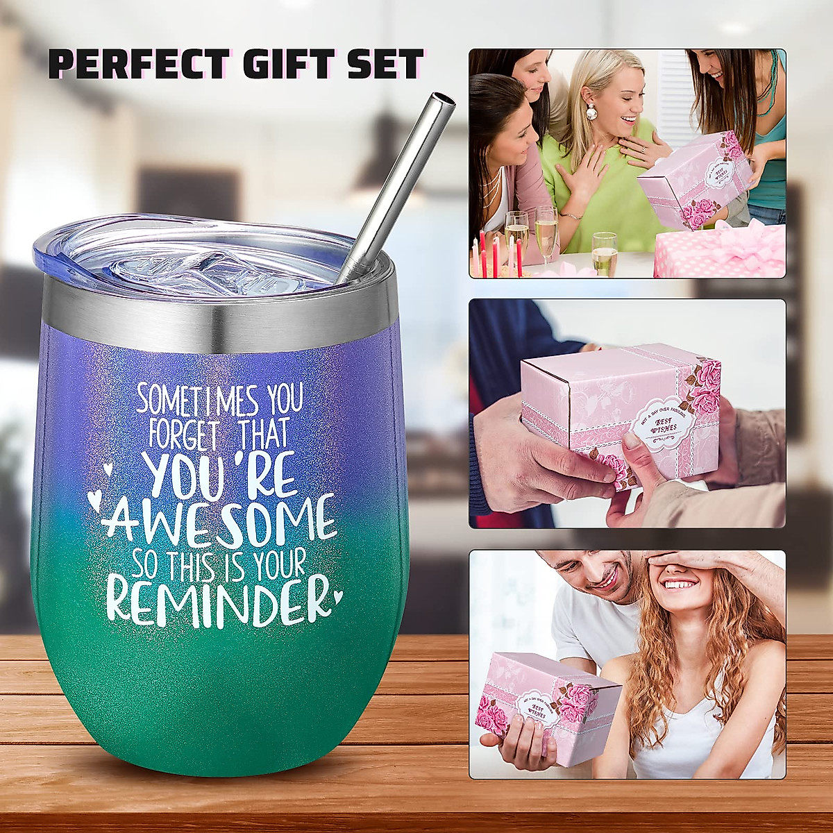 Birthday Gifts for Women, Men-Thank You Gifts-Funny Inspirational Encouragement Friend Birthday Gifts for Women, Friends, Men, BFF, Mom, Coworker- Stainless Steel Wine Tumbler With Lid