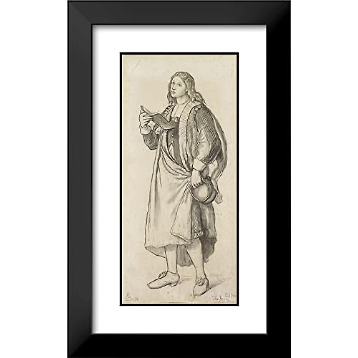 ArtDirect Ford Madox Brown 10x18 Black Modern Frame and Double Matted Museum Art Print Titled - The Young Milton