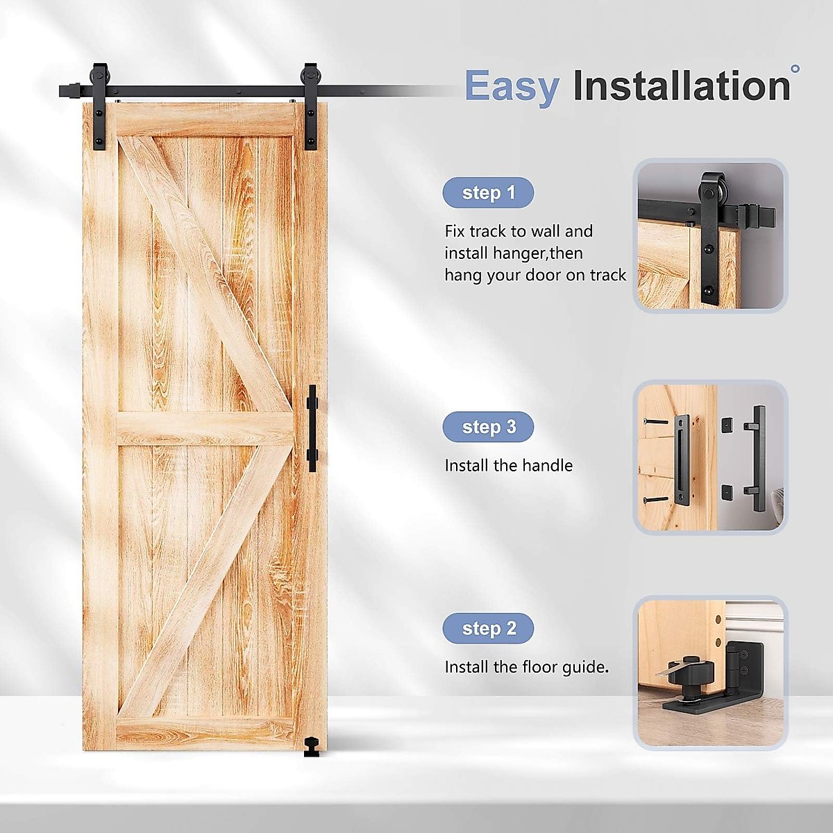 EaseLife 5.5 FT Sliding Barn Door Track and Handle Hardware Kit,Heavy Duty,Basic J Pulley,Slide Smoothly Quietly,Easy Install (5.5FT Track Kit for 30"~33" Wide Single Door)