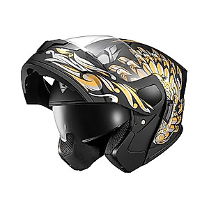 KYPARA Motorcycle Dual Visor Flip up Modular Full Face Helmet with DOT Certification of Impressionism (M, Michael.Matt)