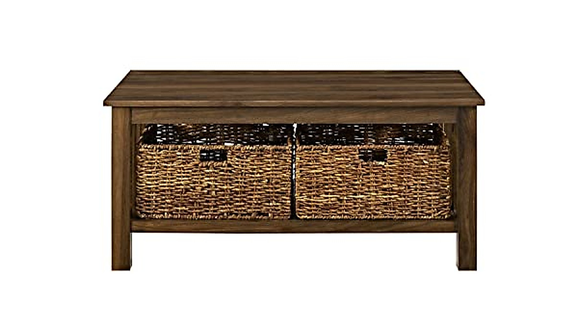 Walker Edison Alayna Mission Style Coffee Table - Rattan Storage