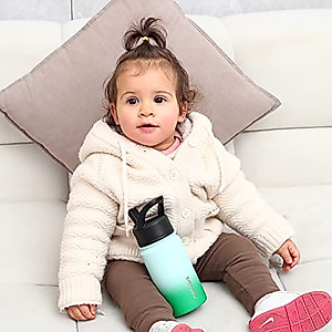 BJPKPK Kids Water Bottle with Straw Lid, 15oz Stainless Steel Water Bottles, Insulated Water Bottle for School, Reusable Leak Proof BPA Free Flask, Lavender