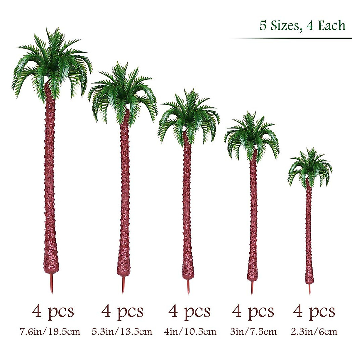 Hatisan 20Pcs Coconut Palm Model Trees/Scenery Model Plastic Artificial Layout Rainforest Diorama, Building Model Trees Cake Topper, Model Train Railways Architecture Landscape (Dark Trunk)