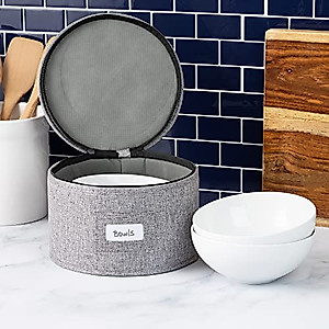 China Storage Case for Bowls or Dessert Plates - 8.5" W x 6" H - Includes 12 Felt Dividers - Hard Shell and Stackable with Fully Padded Interior