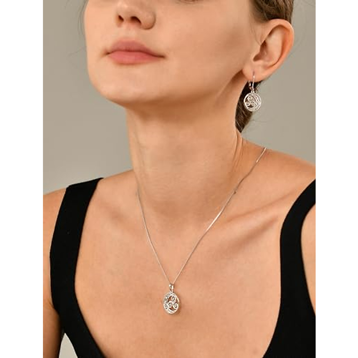 YL Celtic Knot Necklace 925 Sterling Silver Triskele Moon Pendant 18k White Gold Triskelion Jewelry for Women