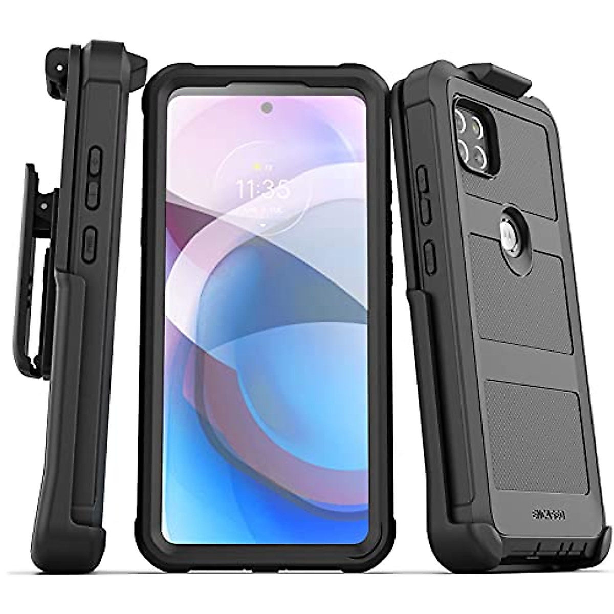 Encased Belt Case for Motorola One 5G ACE Case with Screen Protector and Holster Clip - Heavy Duty Protection for Moto One 5G UW Ace (Black)