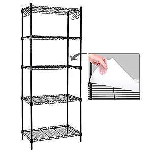 EZPEAKS 5-Shelf Shelving Unit with Shelf Liners Set of 5, NSF Certified, Adjustable, Steel Organizer Wire Rack, 100lbs Loading Capacity Per Shelf, for Kitchen and Garage (23.6W x 14D x 59H) Black