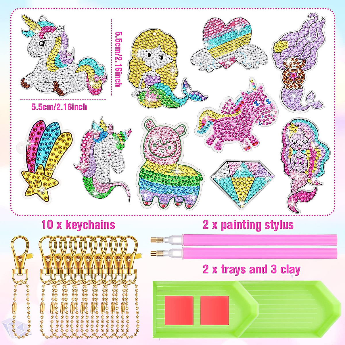 MTLEE 10 Sets Arts and Crafts for Kids Ages 8-12 5D Diamond Painting Keychain Kits Gem Art Kits for Girls Crafts Gem Painting Kits Diamond Art Gift Idea for Age 4, 5, 6, 7, 8, 9, 10-12 (Magical)