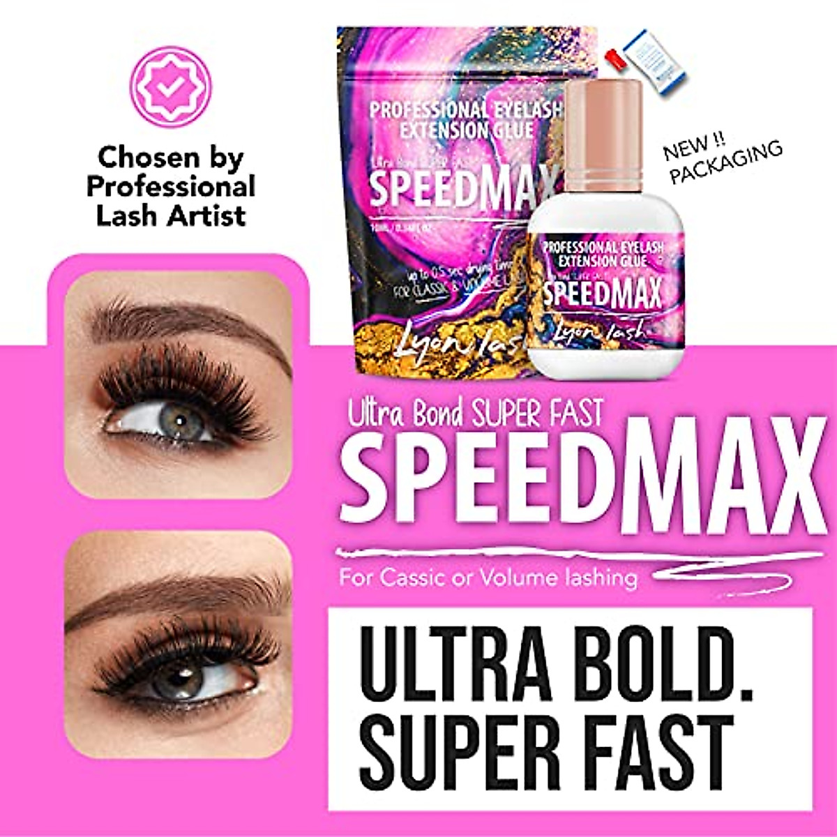 Lyon Lash SPEEDMAX Eyelash Extension Glue | 0.3-1.3 Sec Dry Time | Up to 8 Weeks Retention | Black Adhesive Supplies for Professional Use | (10ml/0.34 fl. Oz)