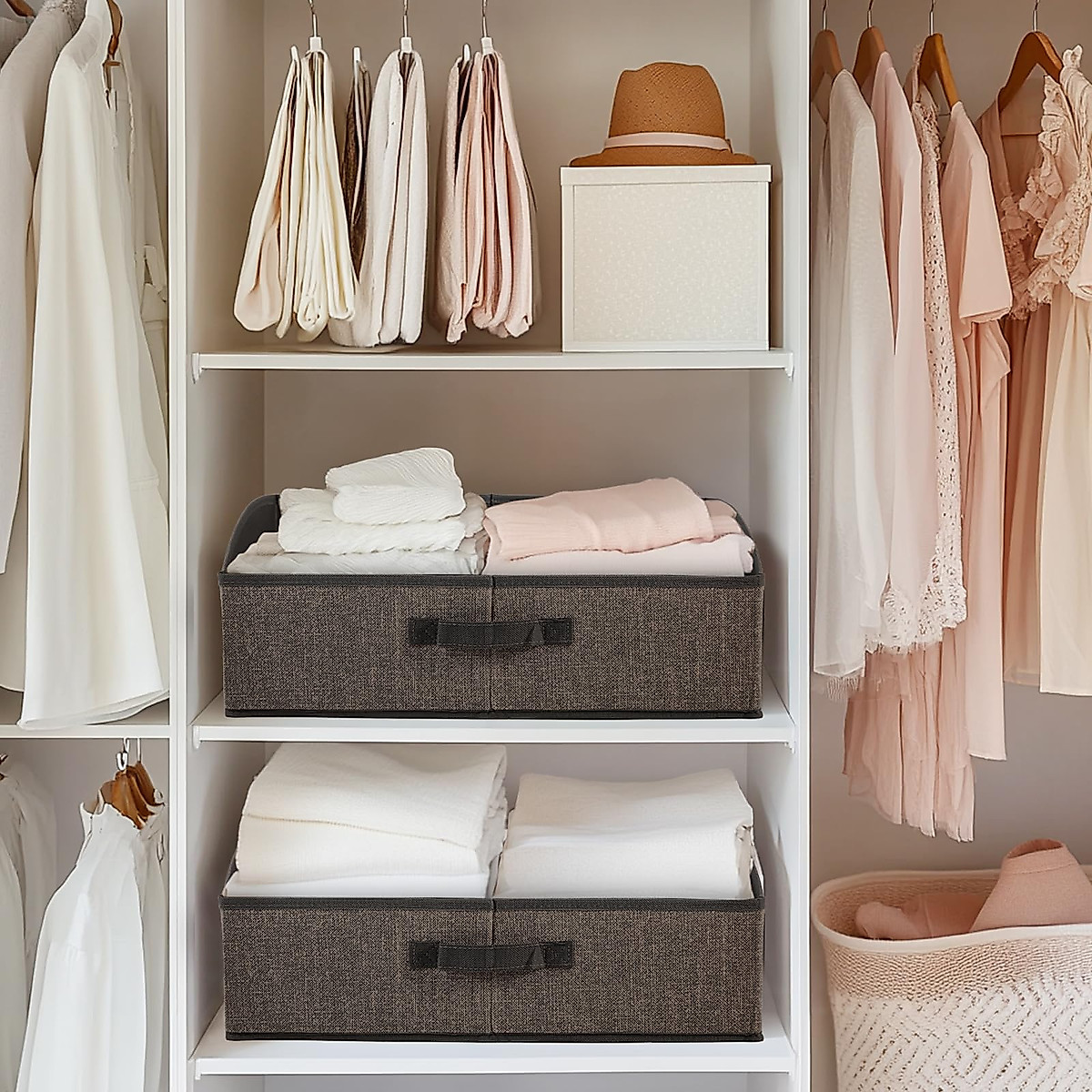 DAYARD Fabric Bins [3-Pack], Trapezoid Storage Bins with Handles, Foldable Baskets Storage Boxes for Shelves, Closet, Bookshelf, Organizer Containers, 20 x 11 x 8 inch Coffee