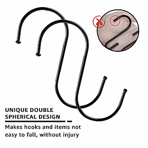 AKOLAFE 100PCS 5” Black S Hooks for Hanging Heavy Duty Metal S Hooks Stainless Steel Large S Shaped Hooks S Hangers S Rings Hooks for Jeans Closet Rod Plants Pot Rack Pans Kitchen Utensils Shower Bag