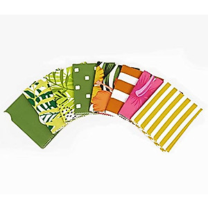 Soimoi 8 Pc Fat Quarter Bundle - Tropical Print 18"x 22" DIY Patchwork- 100% Cotton Pre-Cut Quilting Fabric (Green & Orange)