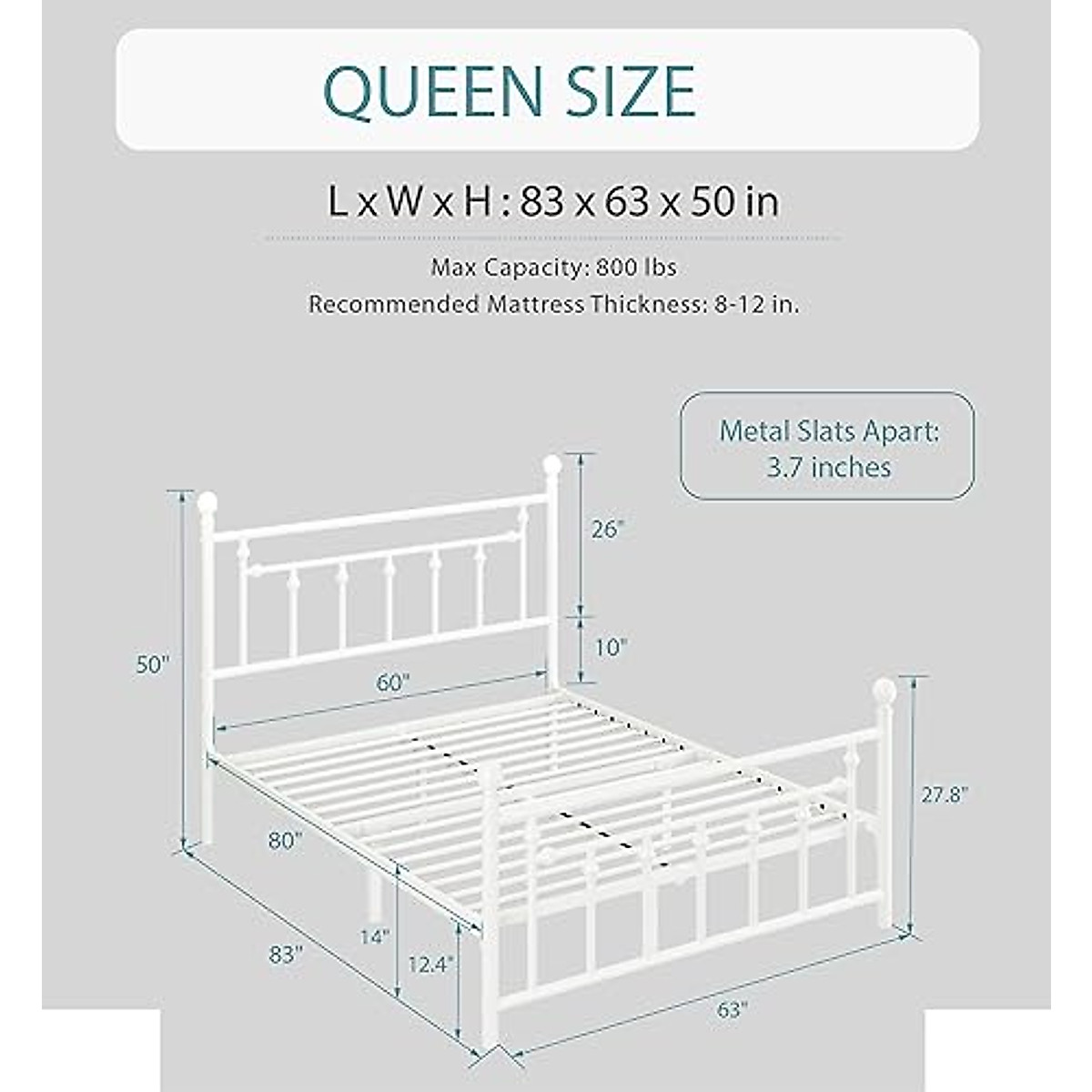 HOOMIC Queen Size Metal Platform Bed Frame/Victorian Style Iron-Art Headboard and Footboard / 14 Inches Mattress Foundation for Storage/No Box Spring Needed/Easy Assembly/Off-White