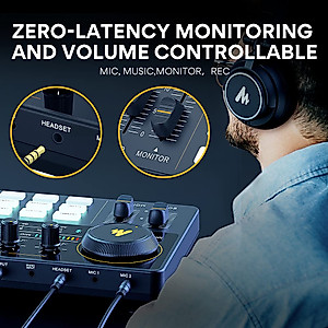MAONO Podcast Equipment Bundle Audio mixer All-in-One Podcast Production Studio with 3.5mm Microphone for Live Streaming, Podcast Recording, PC, Smartphone, DJ MaonoCaster Lite (AU-AM200-S6 Black)