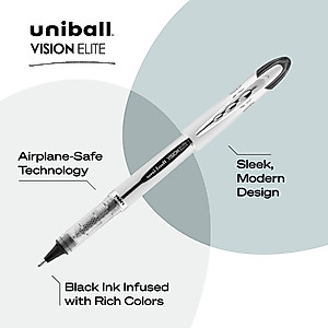 uniball Vision Elite Rollerball Pens with 0.8mm Bold Point, Black, 3 Count