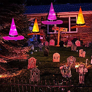 MEMOVAN Halloween Decorations Witch Hat Lights, 6 Pack Halloween LED Hanging Lighted Glowing Witch Hats String Lights Battery Operated, Halloween Décor for Outdoor Indoor Yard Tree Garden Party Décor
