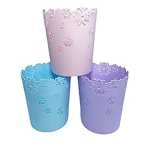 Nazr Wastebasket, Hollow Flower Shape Plastic Lidless Wastepaper Baskets Trash Can (S-Purple)