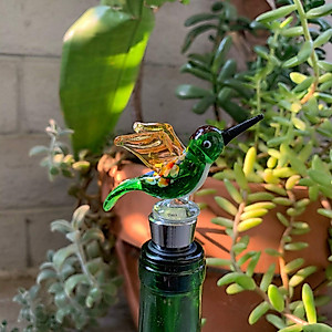 Stainless Steel Wine Bottle Stopper with Hand Made Glass Figurine (Hummingbird)