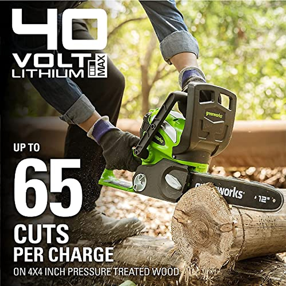 Greenworks 40V 12-Inch Cordless Chainsaw, 2.0Ah Battery and Charger Included 20262 with 40V Hedge Trimmer