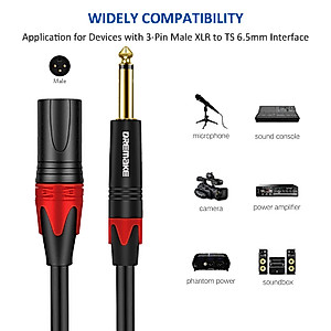 DREMAKE Patch Cable XLR to Mono 1/4'' 66FT, 3-Pin XLR to 1/4" TS Speaker Cable, 6.35mm 1/4'' TS Male to XLR Male Audio Stereo Mic Cable for Powered Amplifier Mixing Boards 1/4'' to Male XLR Unbalanced
