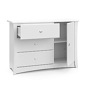Storkcraft Crescent 3 Drawer Combo Dresser (White) – Baby and Kids Bedroom Organizer, Nursery Chest, Storage Dresser With Drawers, Universal Design