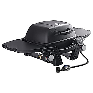 Portable Propane Gas Grill, 2-Burner Portable Gas Grill Small Tabletop Gas Grill, 24000BTU BBQ Outdoor Griddle Gas Grill with Removable Side Tables, Thermometer, Regulator, Gas Hose, Black