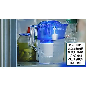 New Wave Enviro Alkaline Plus Water Filter Pitcher with Lead Removal, BPA Free Fridge Friendly Design, 64 Gallon Filter Life, 3.5 Liter Capacity with Integrated Handle, Blue