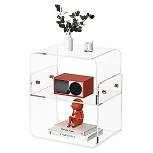 HMYHUM Acrylic Nightstand, 3 Tier Clear Bedside Table for Small Spaces, Modern Side/End Table for Bedroom, Easy Assembly, 17.7" L x 13.8" W x 20.1" H