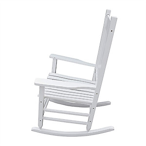 AGaati Solid Hard Wood Rock Chairs Wooden High -Foot Chairs Porch Rock Chairs Solid Wood Comfortable and Wide Seat Safe and Solid Board White Suitable for Balcony Porch